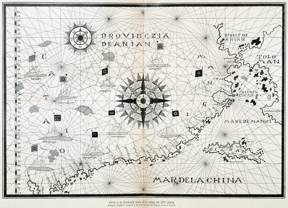 Map of the Compass Rose from a 16th Century Atlas, Based on the ...