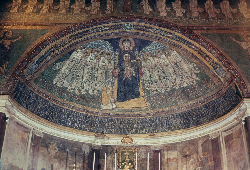 Pope Paschal I (817-24) at the feet of the Virgin and Child (mosaic)