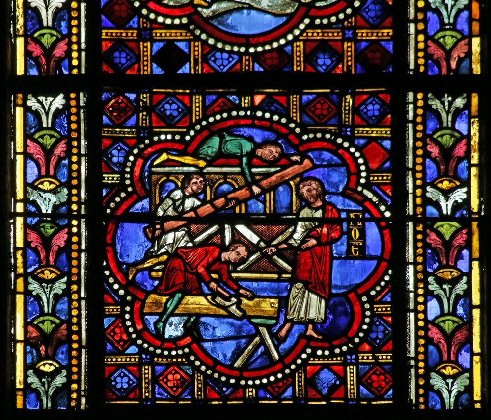 Window depicting Noah constructing the Ark by French School
