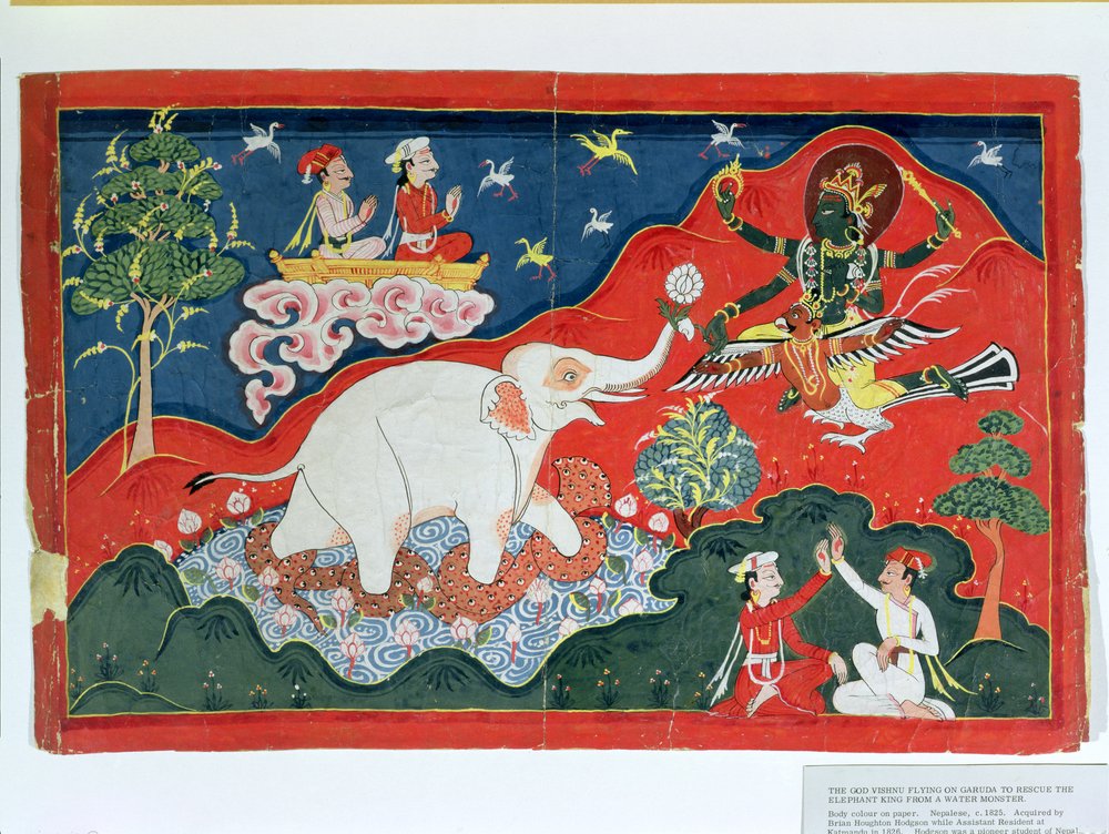 The God Vishnu Flying on Garuda to Rescue the Elephant King from a ...