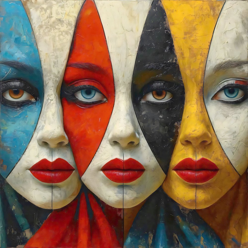 Abstract women faces in gorgeous geometric patterns