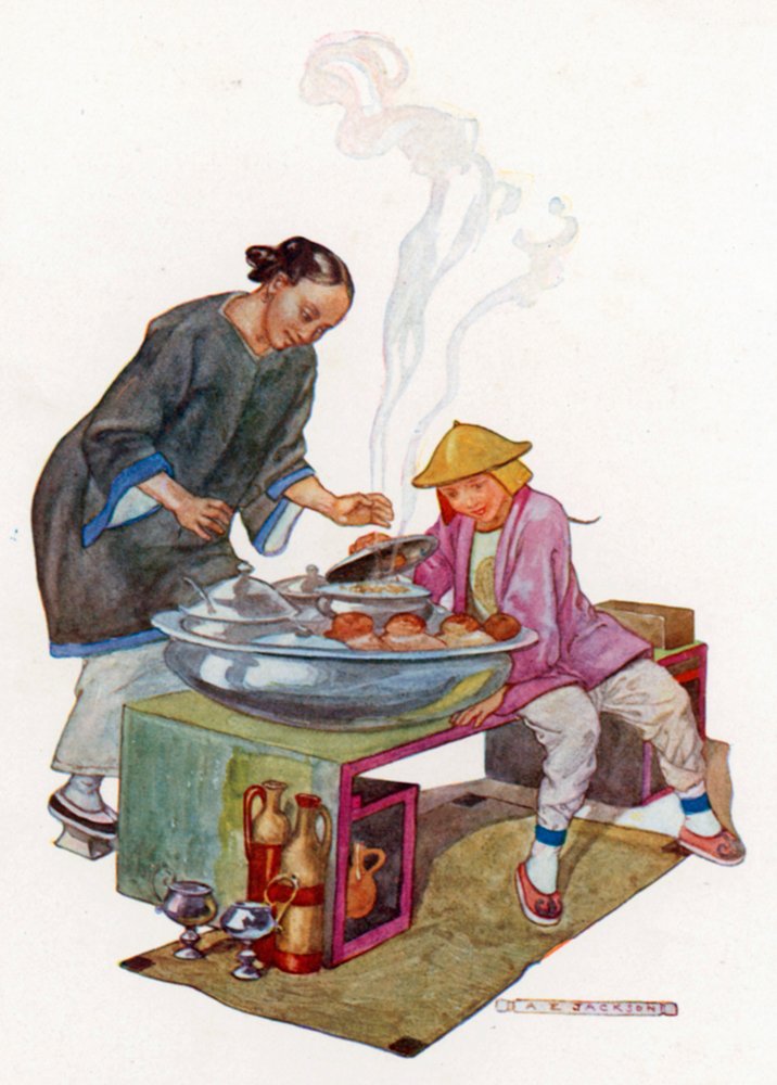 Aladdin's Mother Was Astonished to See the Large Basin, the Dishes, the ...