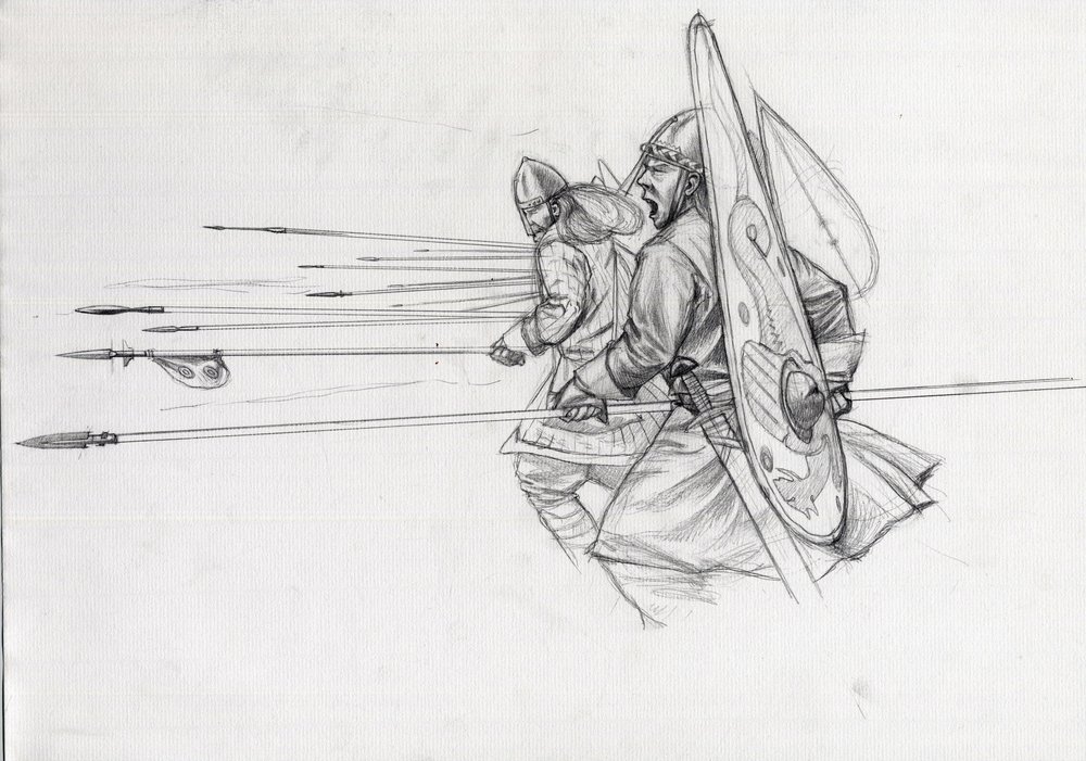 Charge of Norman warriors of the infantry at the Battle of Hastings in 1066