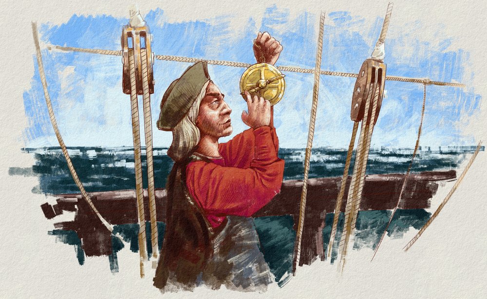 Christopher Columbus Calculating the Route with an Astrolabe