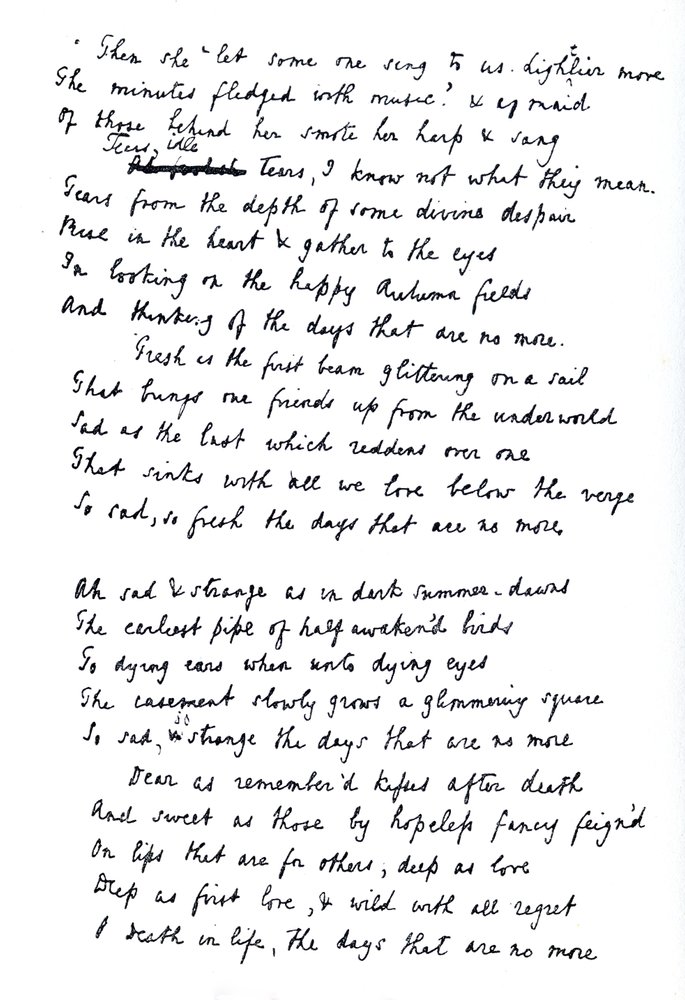 Original Draft for the Poem 'Tears Idle Tears'