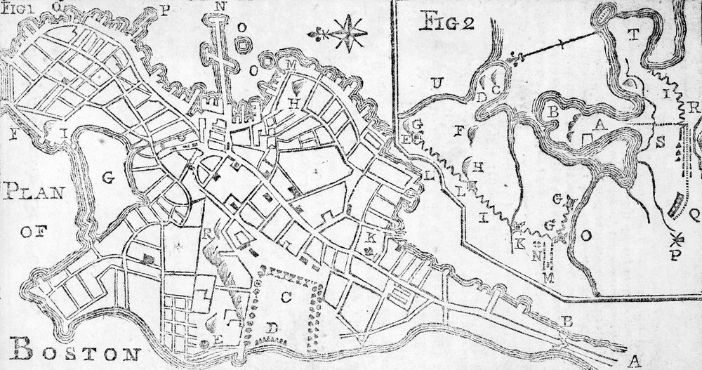 Map of Boston, printed in Bickerstaff's Albany Almanack, 1776