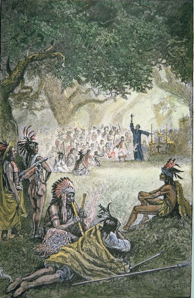Spanish Jesuit Missionaries converting Native Americans in California ...