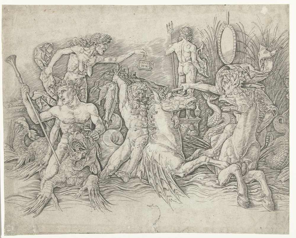 Battle Between Satyrs Riding Hippocampi and Old Woman as ...