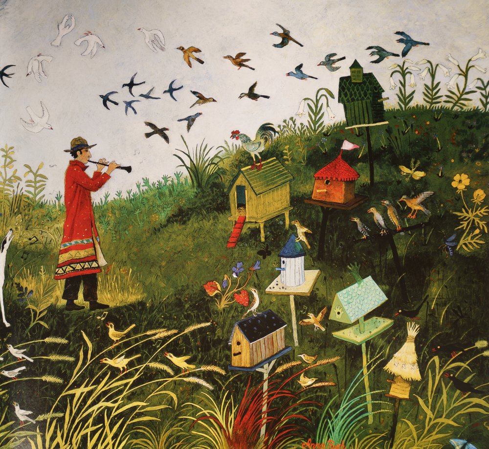 Bird Piper with Black Birds by Anna Pugh: Fine art print