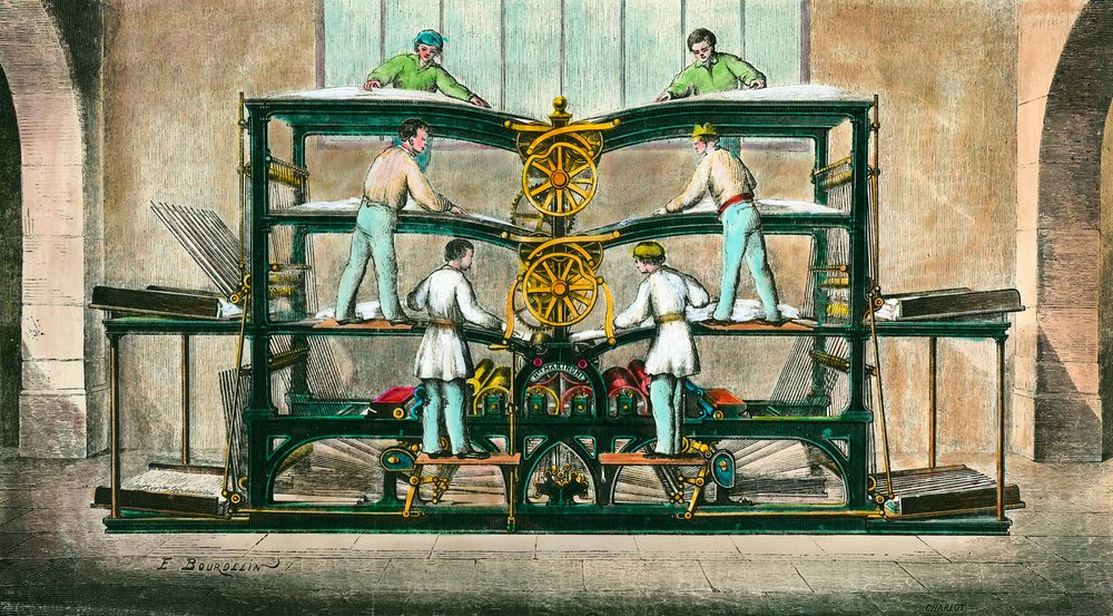 Machine for printing the small newspaper invented by Hippolyte-Auguste ...