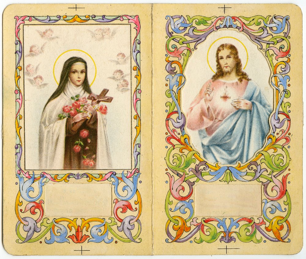Pious image: St Therese of the Child Jesus and Jesus with sacred heart