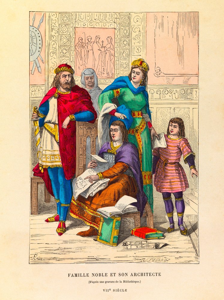 Portrait of a noble family with its architect in the 7th century