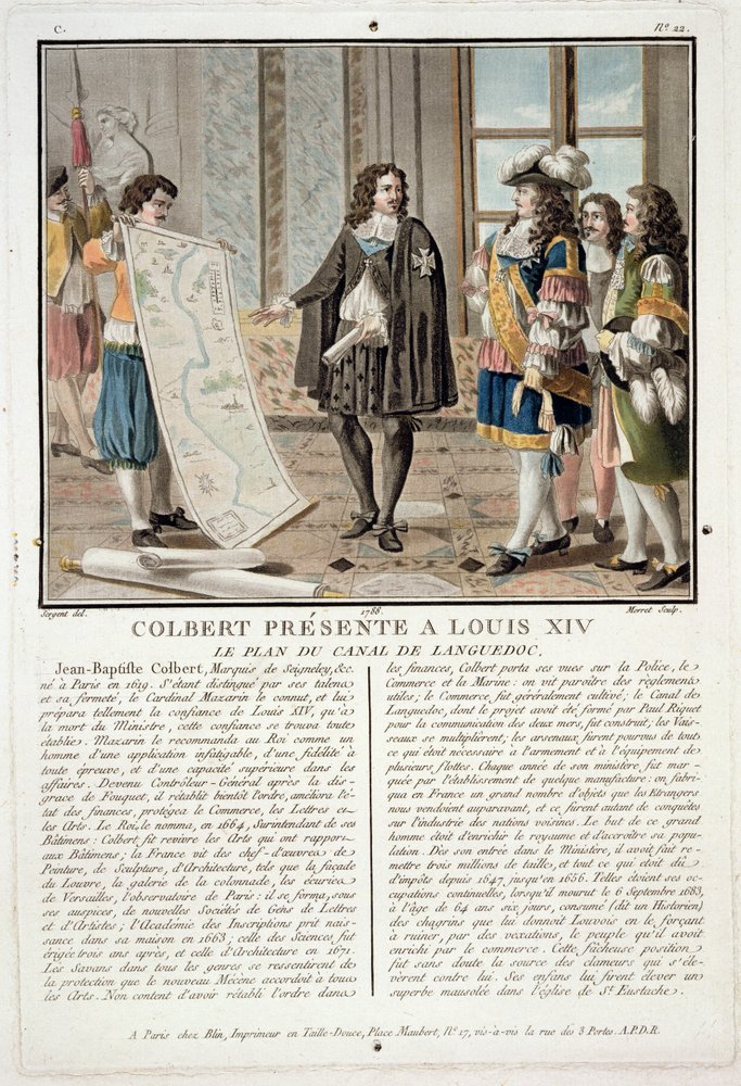 Jean Baptiste Colbert presents the map of the Canal du Languedoc to ...