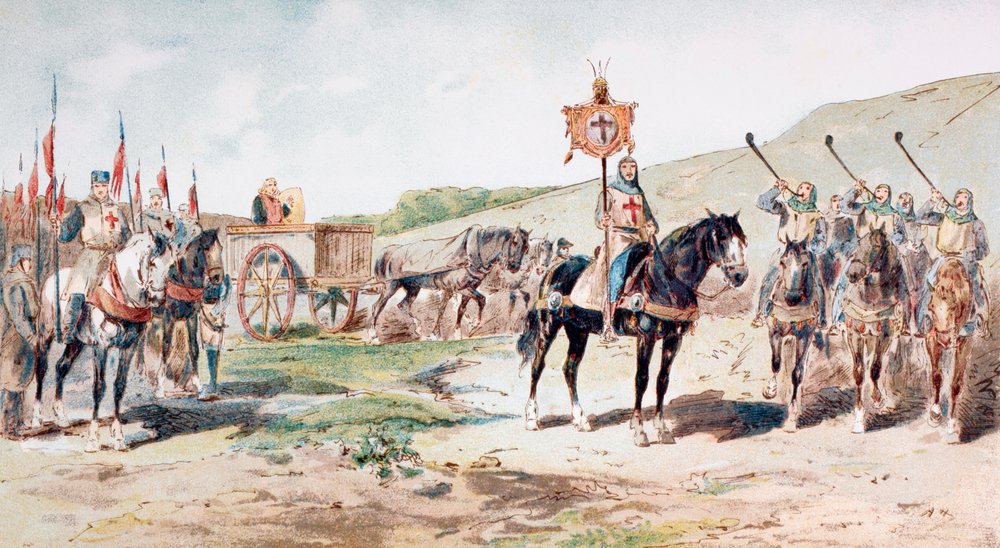Crusaders on the March in the 11th Century with a Horse-Drawn Supply ...