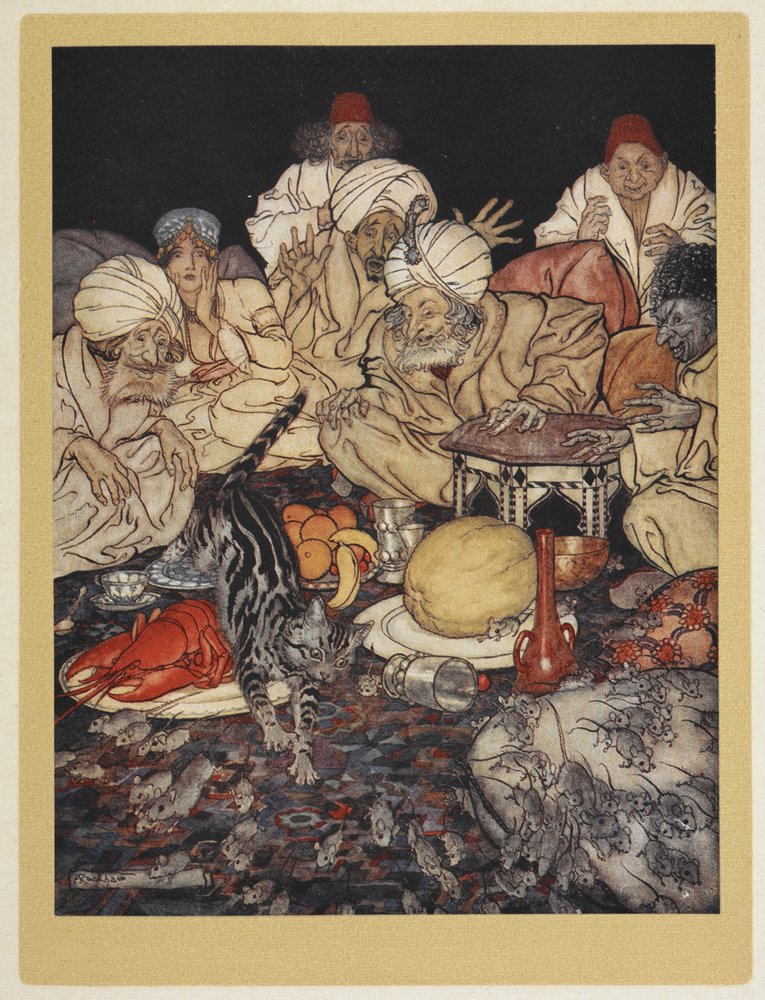 Dick Whittington's Cat riding the King of the Moors of his mice