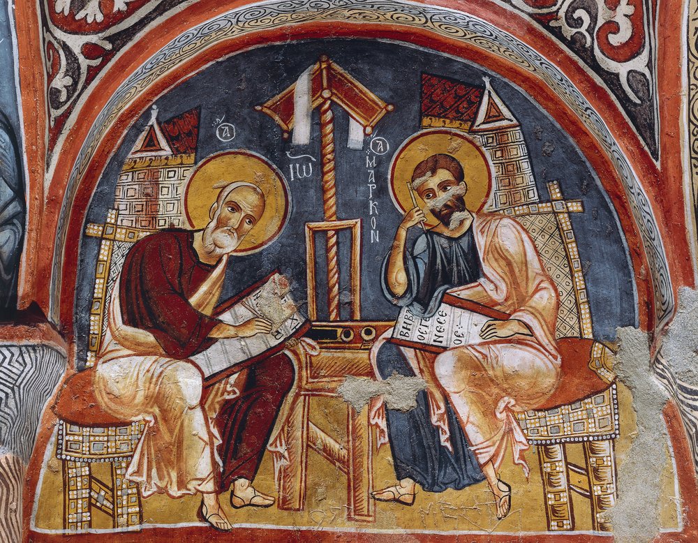 Evangelists Luke and Matthew writing Gospels, Karanlik Kilise (Dark Church)