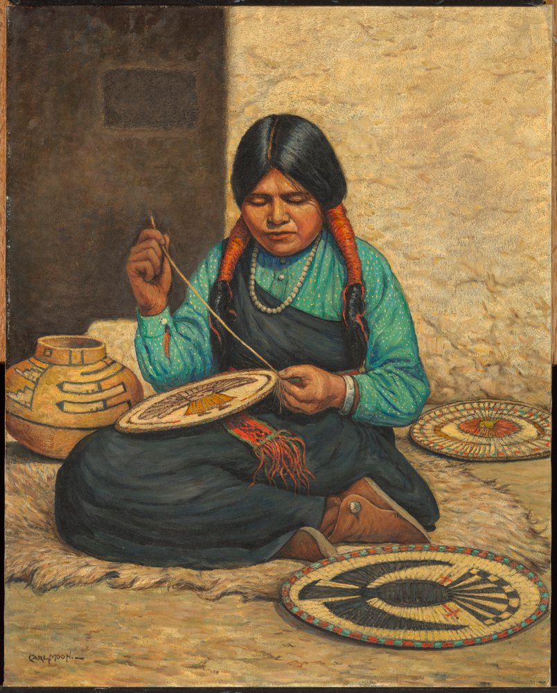 Hopi Woman Weaving Plaques by Carl Moon: Fine art print
