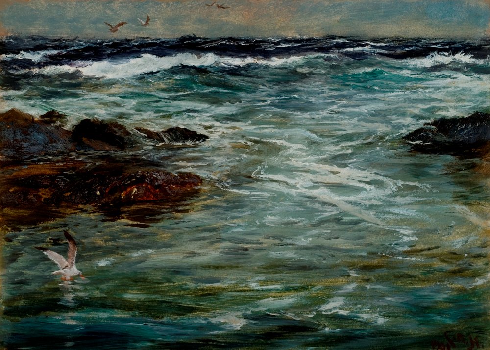 Sea Study at Portscatho, Cornwall by Charles Napier Hemy