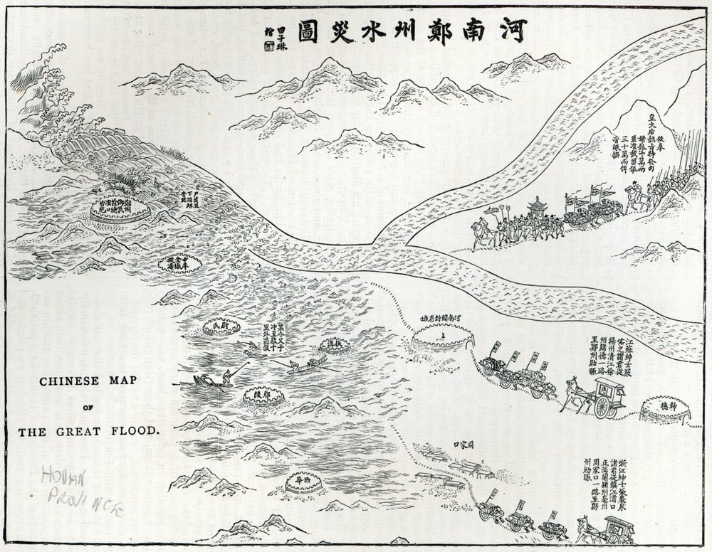 Chinese map of the Great Flood, from 'Leisure Hour', 1888