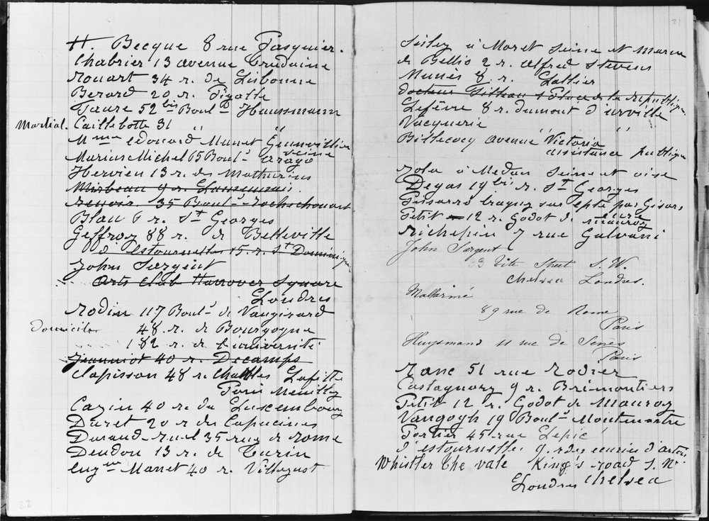Pages from Monet's Account Book Detailing Names and Addresses