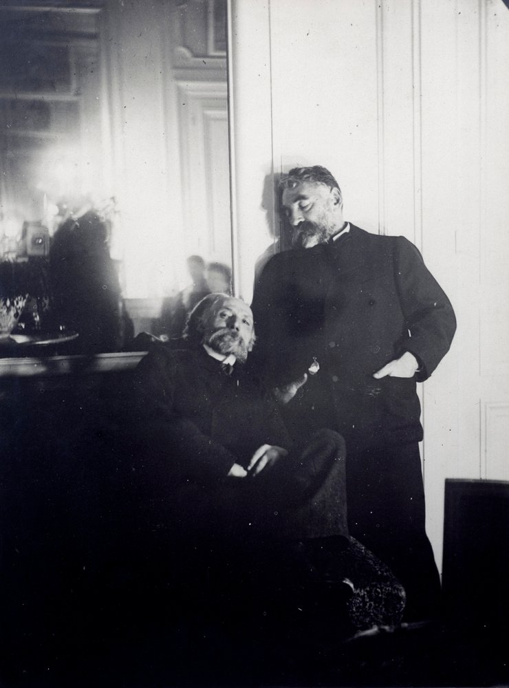Portraits of the poet Stephane Mallarme and the painter Auguste Renoir ...
