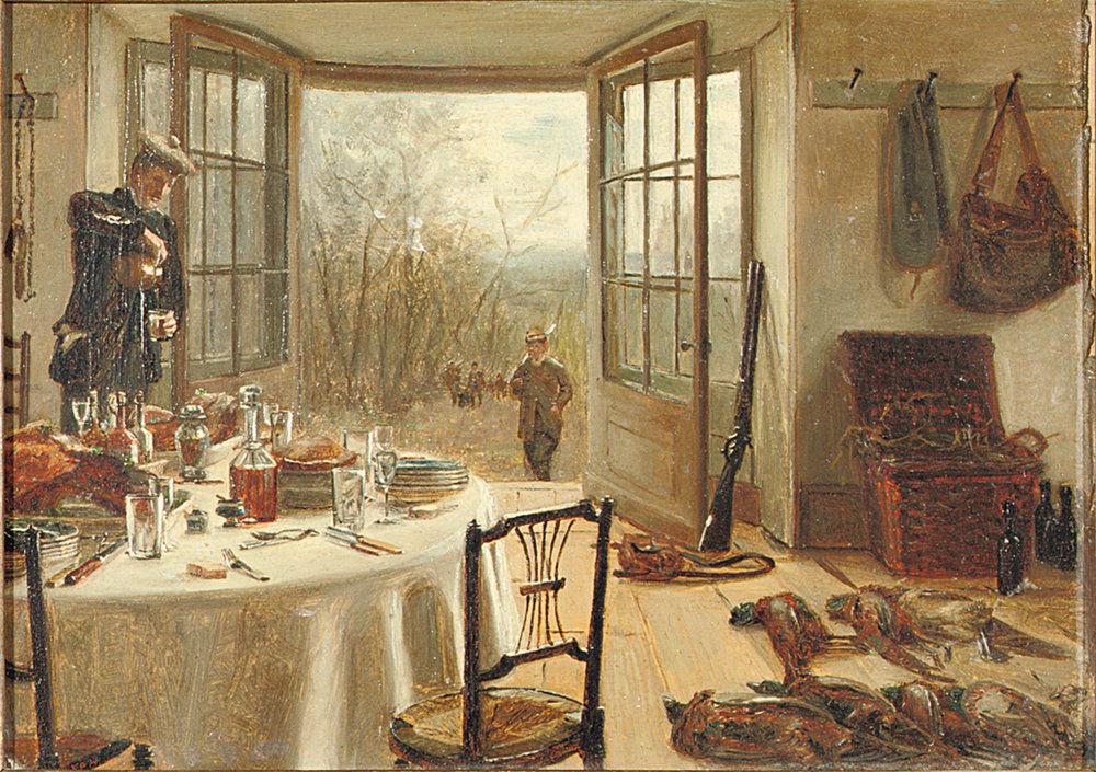 The Sportsman's Luncheon (oil on card) by Edith Hayllar