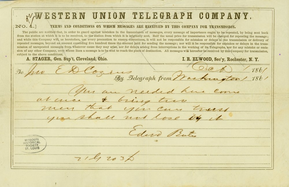 Letter from Attorney General Edward Bates to John Couzins