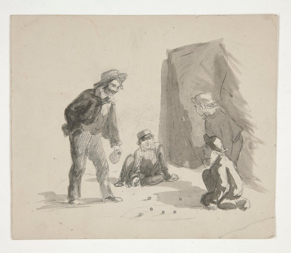 Four Boys Playing Marbles (Recto); Unidentified Illustration of Boy at ...