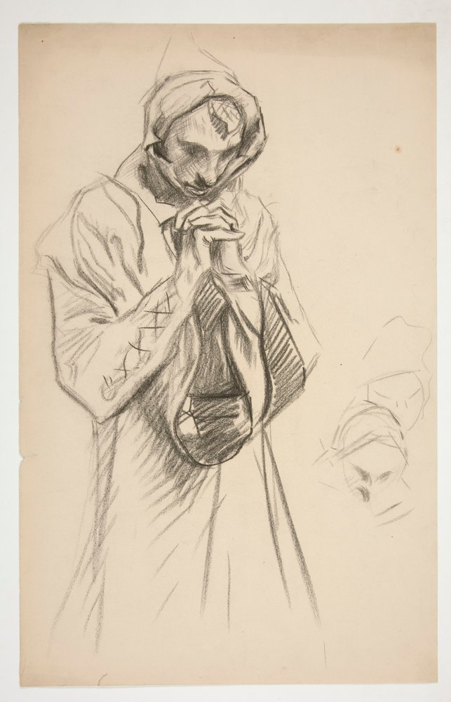 Study of a Robed Figure, Praying, for The Quest of the Holy Grail Mural ...