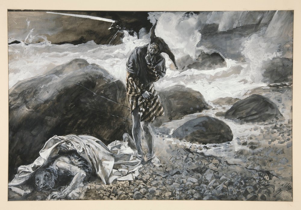 Trinculo and Caliban, Illustration for Act II, Scene II, The Tempest