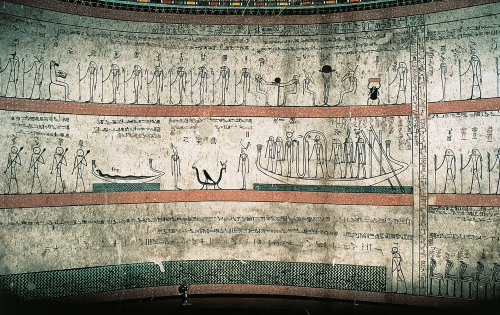 Frescos depicting the Book of Amduat, The journey of the solar boat, on ...