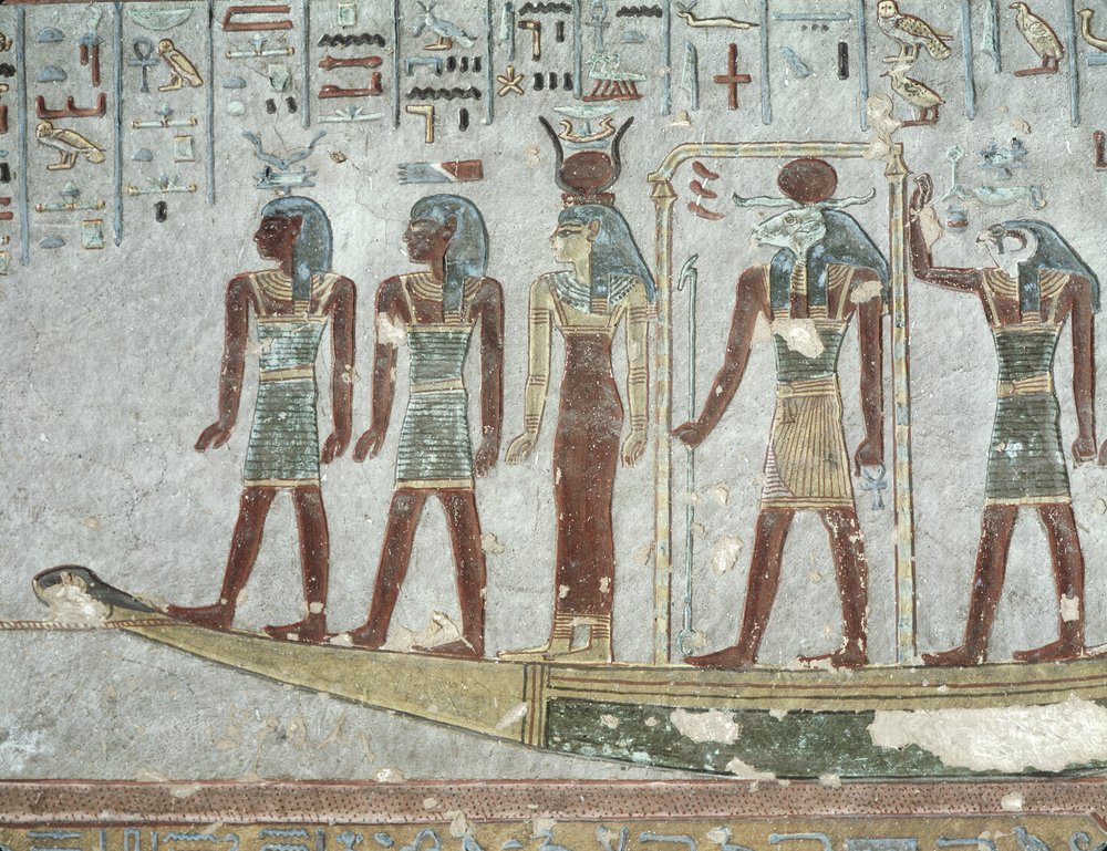 Relief depicting Khnum in a funerary barque passing through the Underworld, from the Tomb of ...