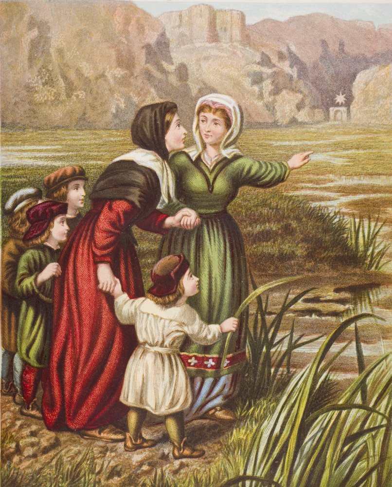 Christiana and Mercy at the Slough of Despond, Illustration from 'The ...