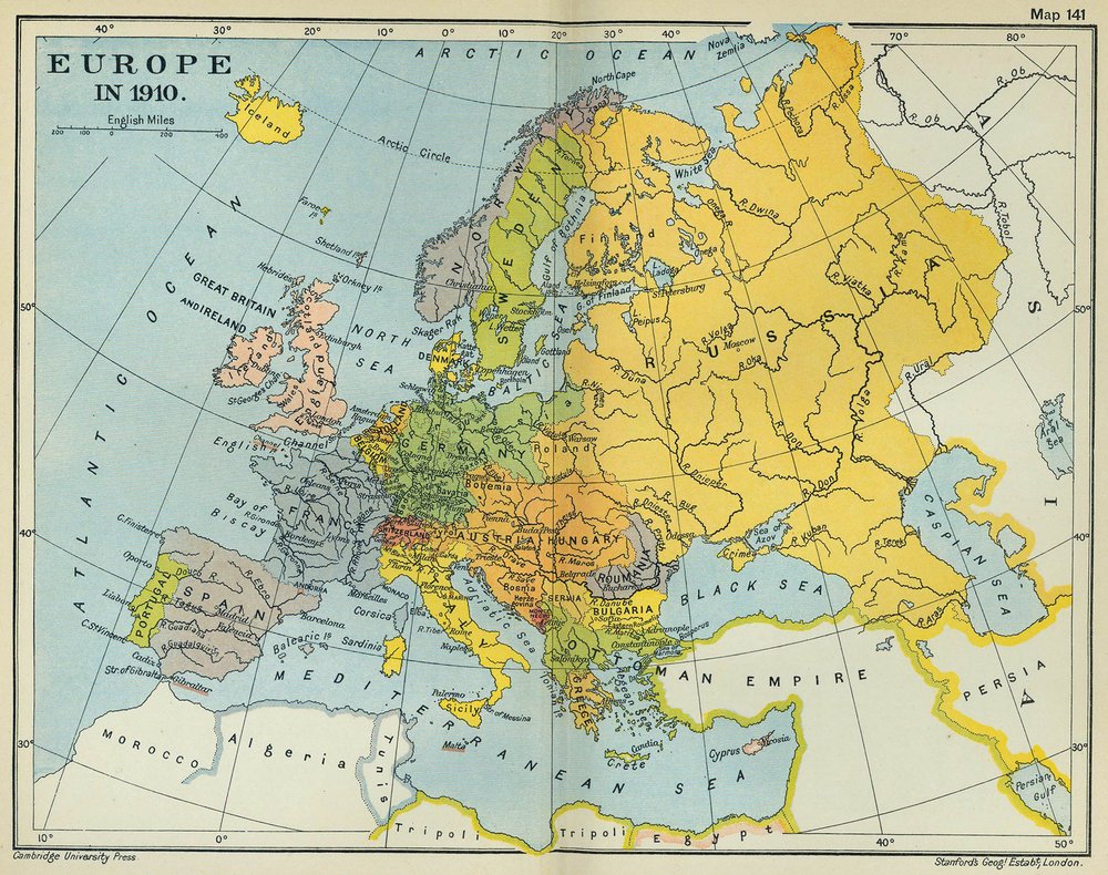 Map of Europe in 1910 by English School: Fine art print