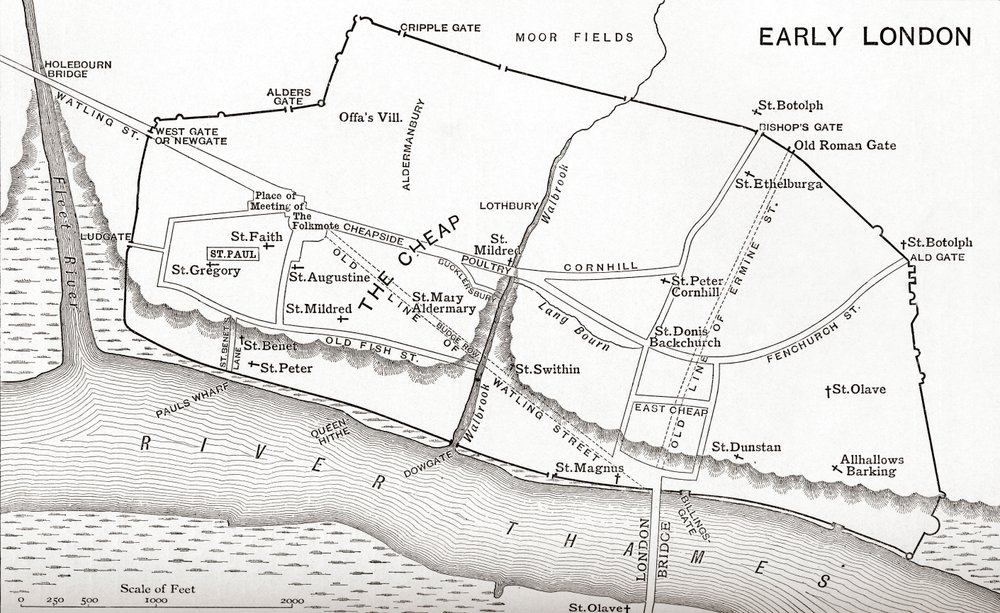 Map of London in the 11th Century by English School