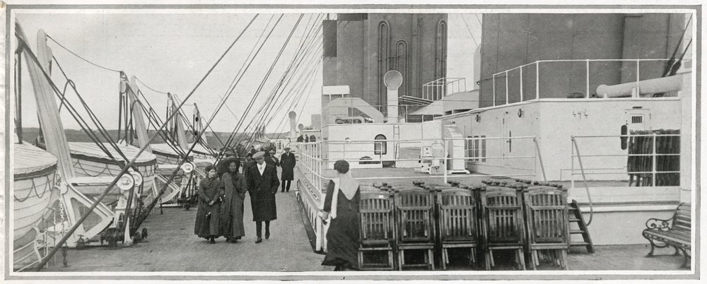 The promenade deck on Titanic, from 'The Sphere', 20 April 1912 (detail)