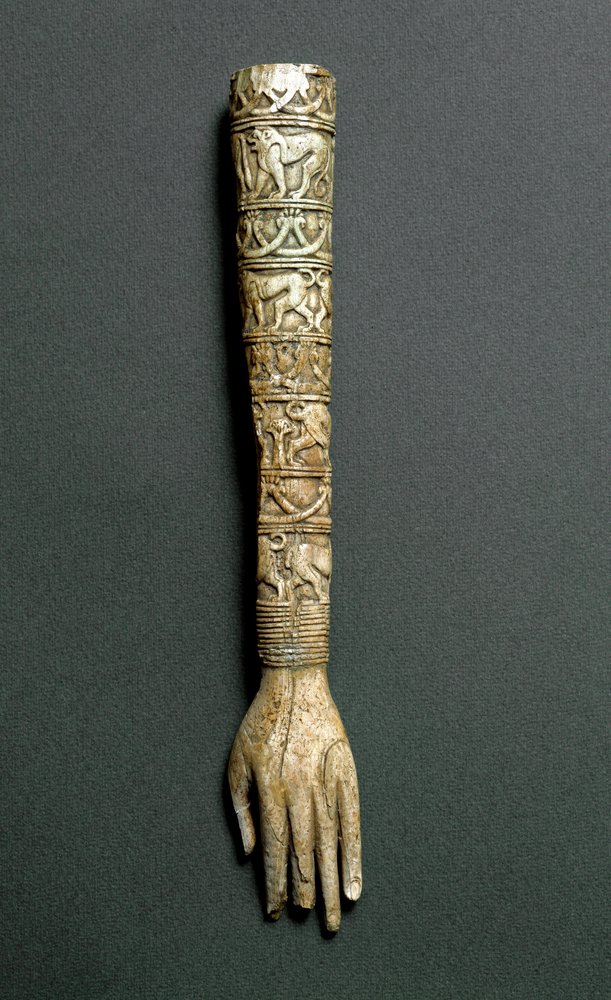 Front arm or handle of flabellum (liturgical fan) in ivory. From the ...