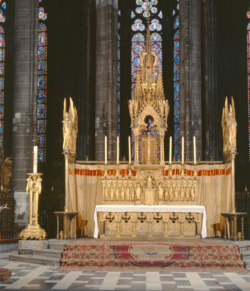 High Altar in Neo-Gothic Style, Surrounded by 4 Angels Carrying the ...