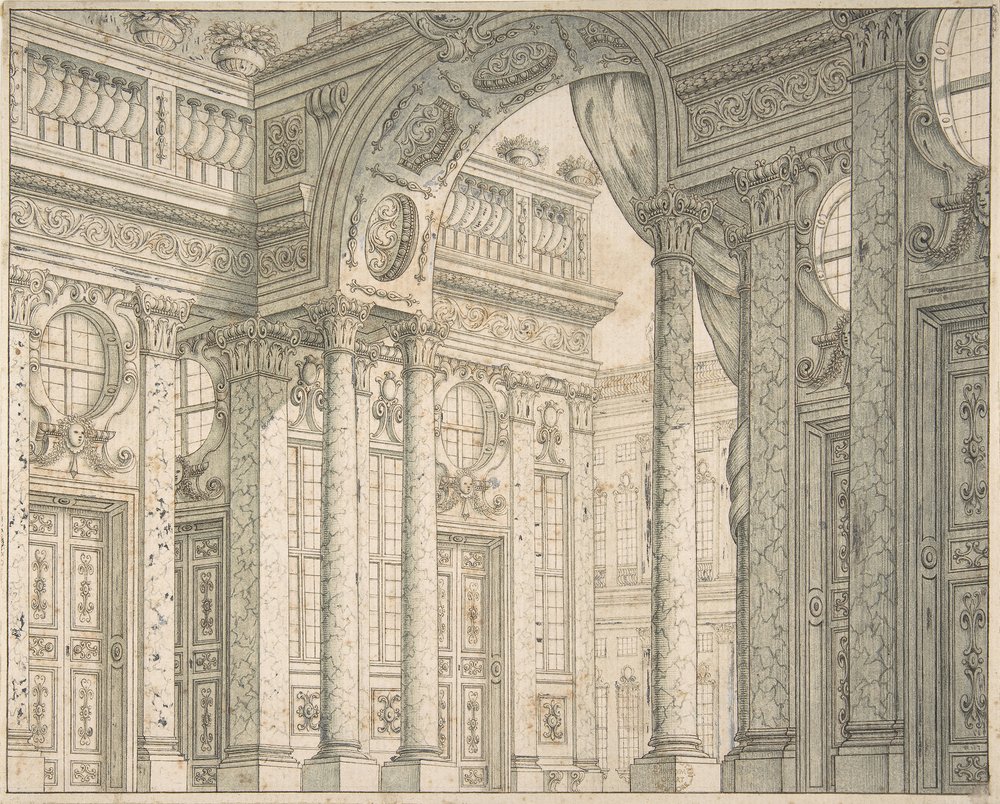 Design of a Perspective for a Stage Set with Courtyard and Triumphal Arch
