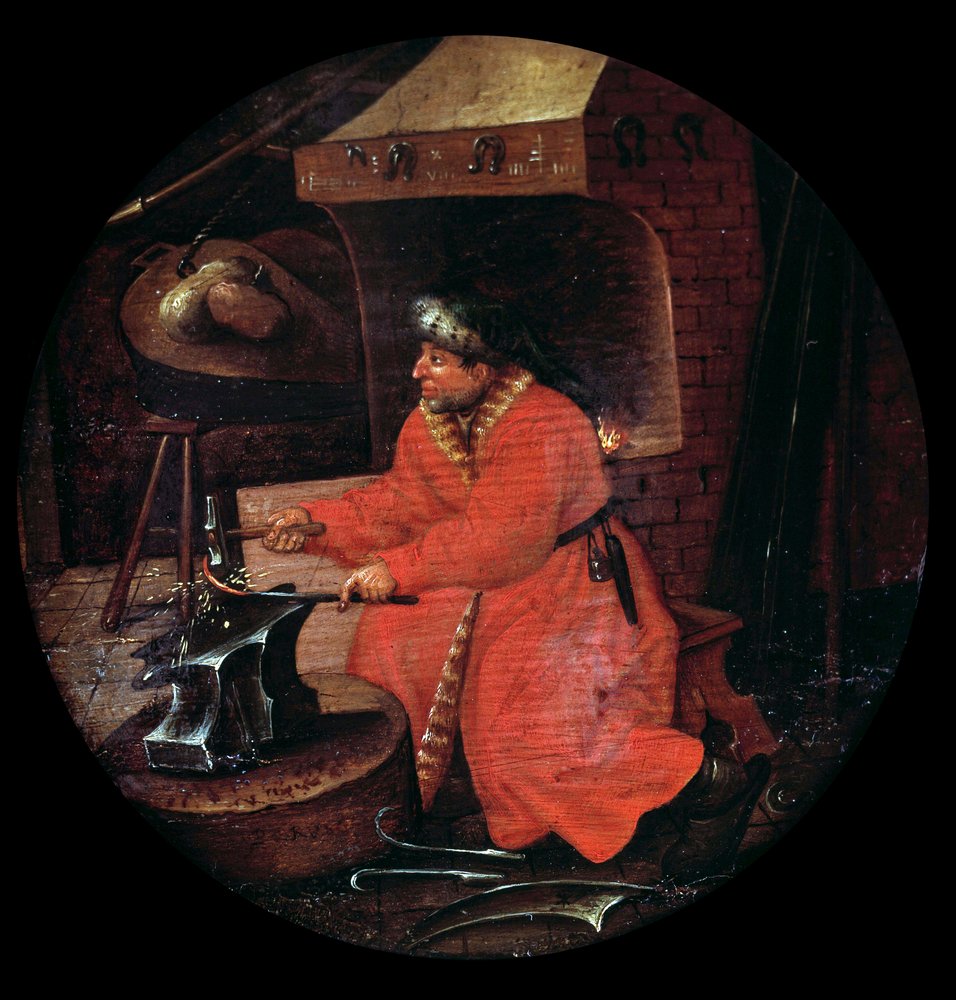 Representation of a Blacksmith Craftsman in His Blacksmith Striking a ...
