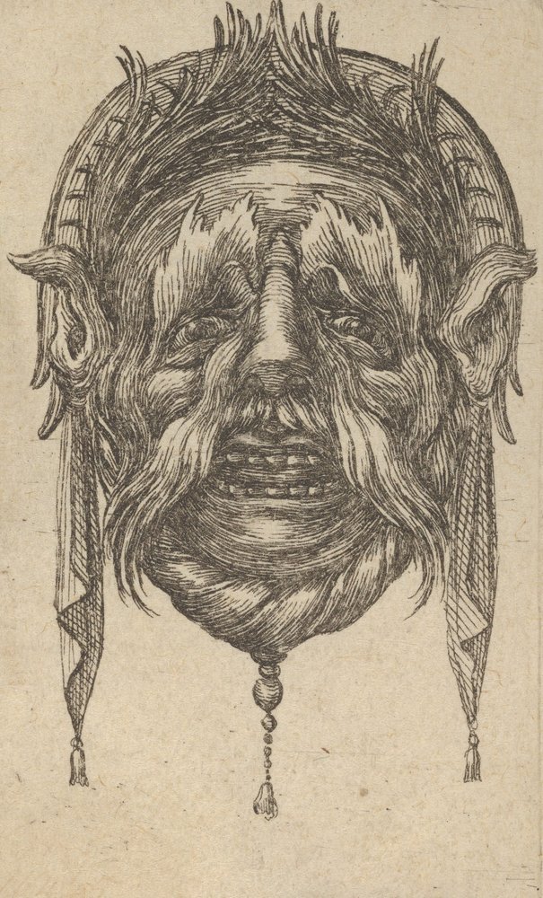 Mask with Long Eyebrows and Mustache and a Headdress with Dangling Cloth