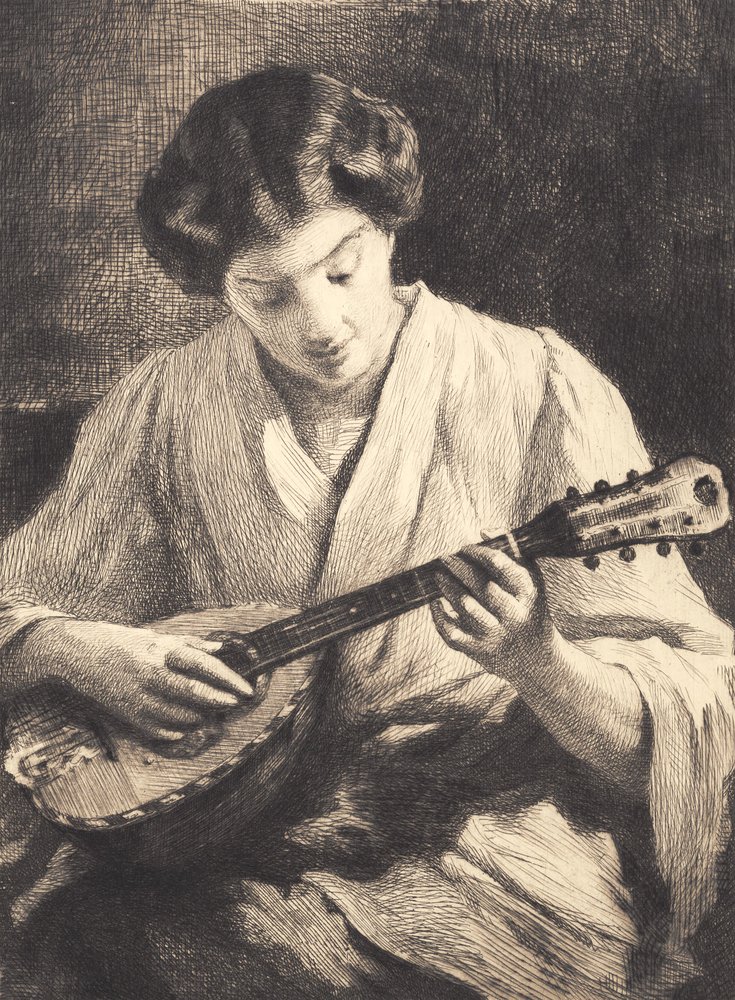 Lady Playing Mandolin by Frans Schwartz: Buy fine art prints