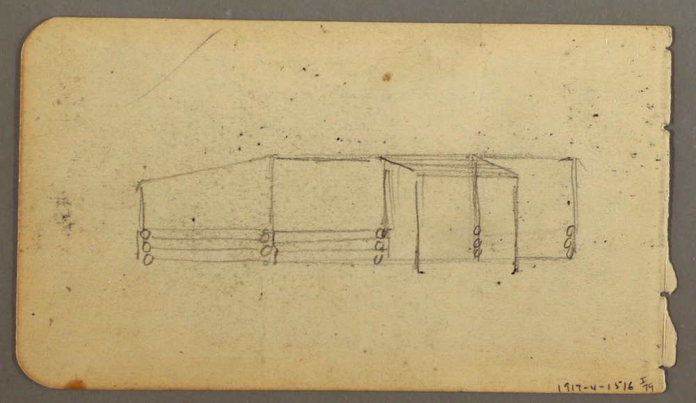 Verso: diagram of cabin, possibly 1878