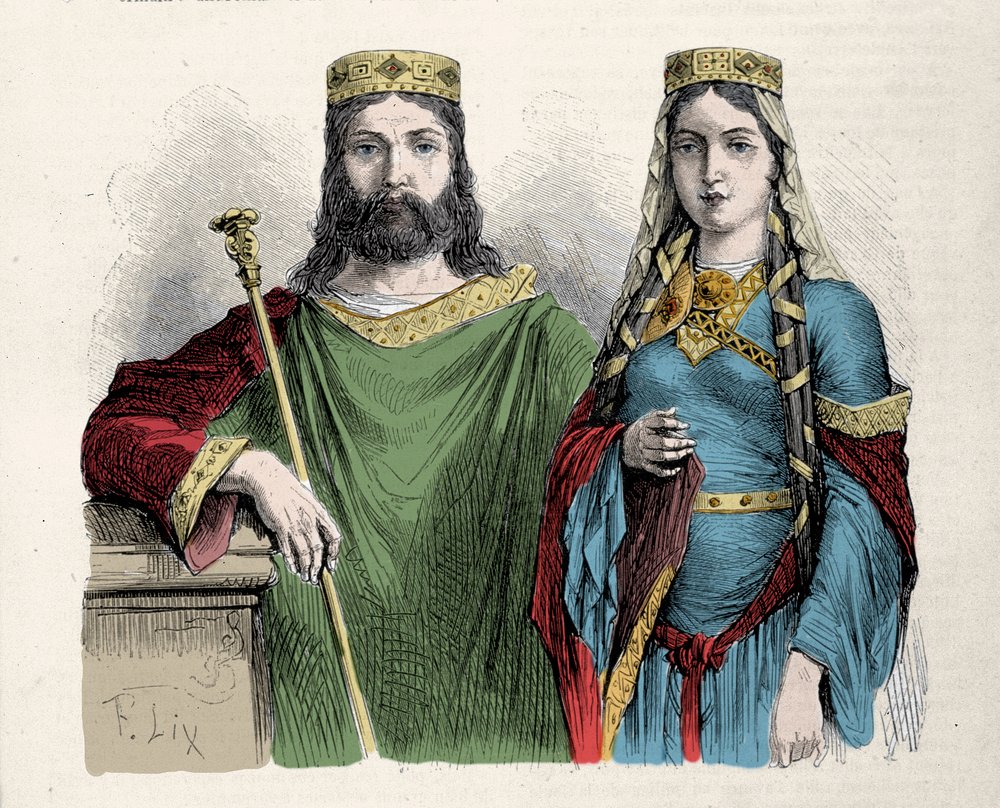 Clovis (481-511) king of the Franks with his second wife Saint Clotilde ...