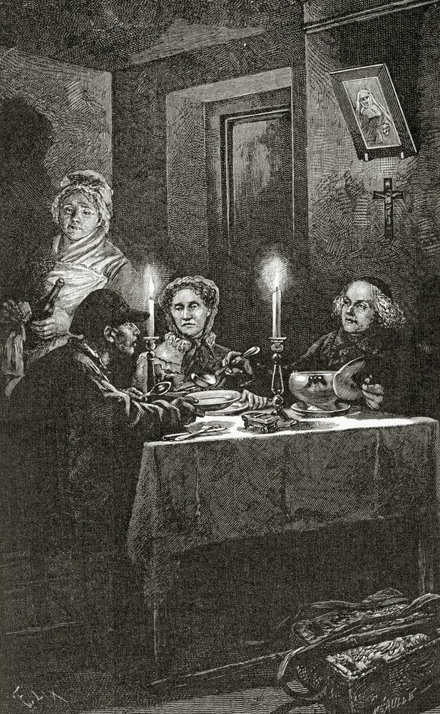 Jean Valjean is received and cared for by Bishop Myriel