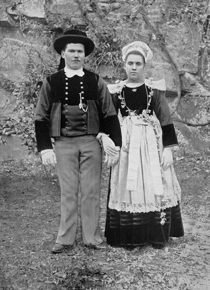 Breton couple in traditional gala costume, late 19th century