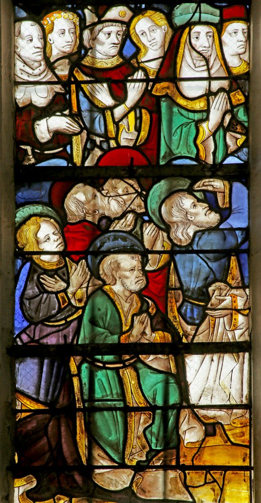 Window depicting the Apostles and others at the Second Coming of Christ ...
