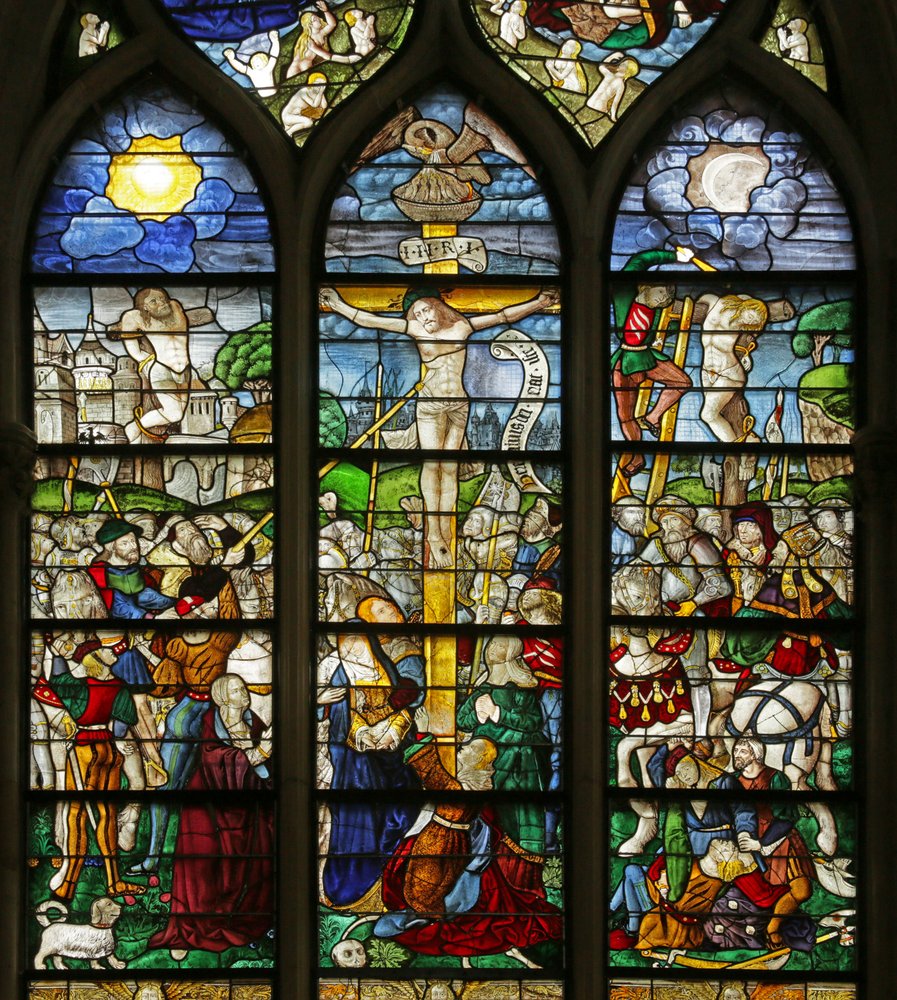Window depicting the Crucifixion and Passion scenes (detail)