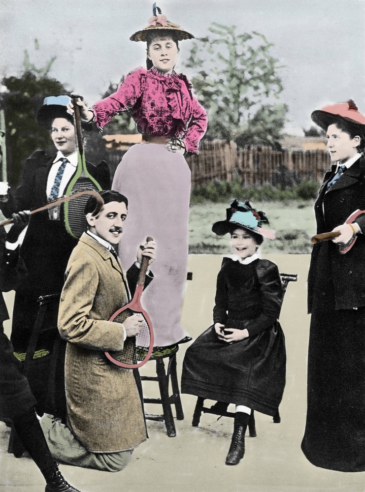 Marcel Proust with Young Women Playing Guitar on a Tennis Racket, Paris