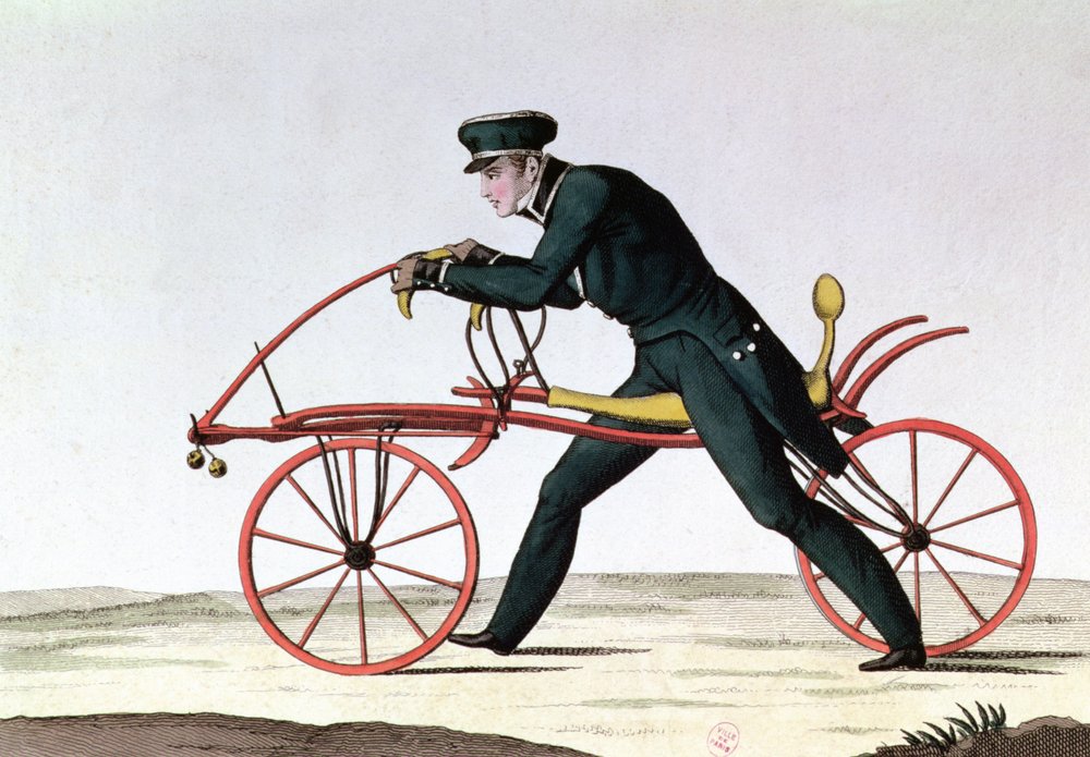 Draisienne, ancestor of the bicycle, invented 1816 by Baron Karl von ...